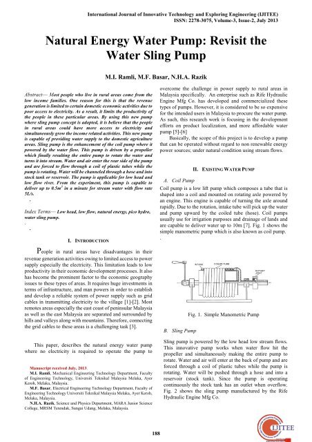 Natural Energy Water Pump: Revisit the Water Sling Pump