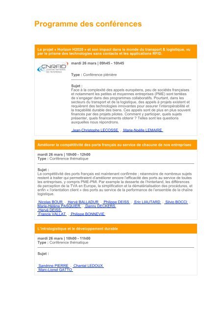 Programme des conférences - WK Transport Logistique