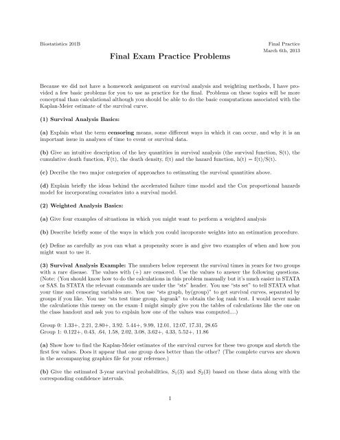Extra Practice Problems For The Final Exam Ucla Biostatistics