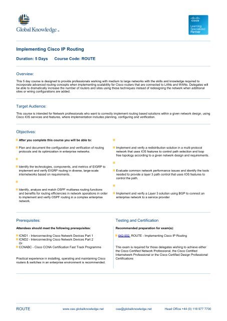 Implementing Cisco IP Routing - globalknowledge.net