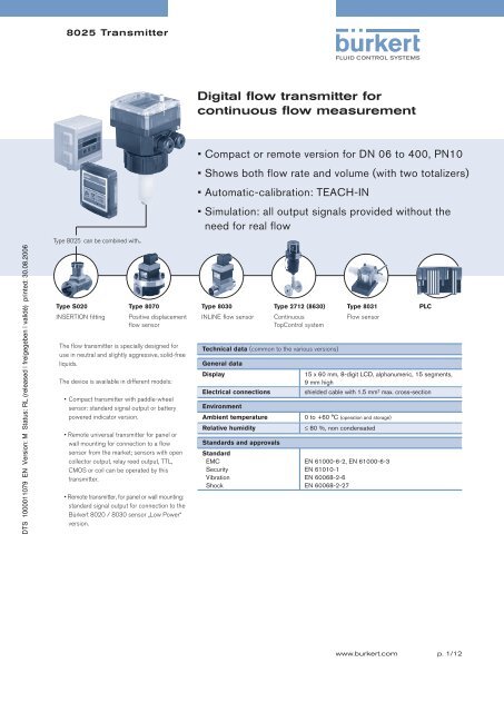 Digital flow transmitter for continuous flow measurement - Burkert
