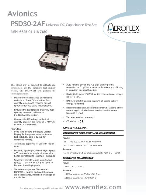 PSD30-2AF Universal DC Capacitance Test Set Data Sheet - Aeroflex