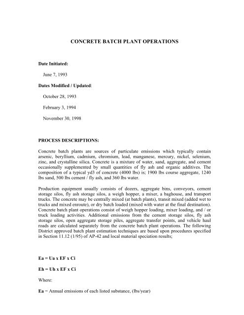 concrete batch plant operations - Air Pollution Control District
