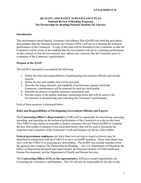 quality assurance surveillance plan - LINCS - U.S. Department of ...