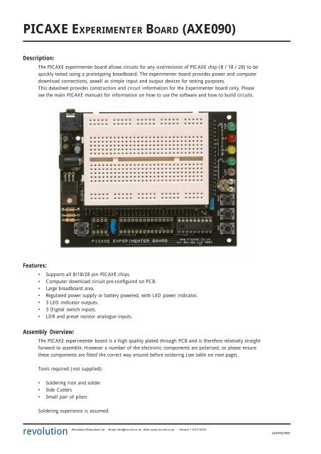 PICAXE EXPERIMENTER BOARD (AXE090)