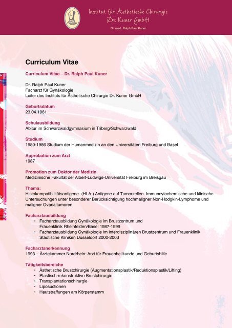 Curriculum Vitae - Institut für Ästhetische Chirurgie Curriculum Vitae - Institut für Ästhetische Chirurgie
