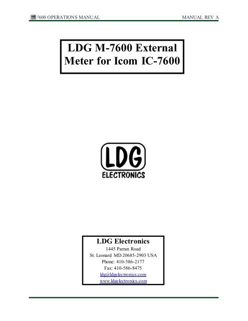 LDG M-7600 External Meter for Icom IC-7600 - LDG Electronics
