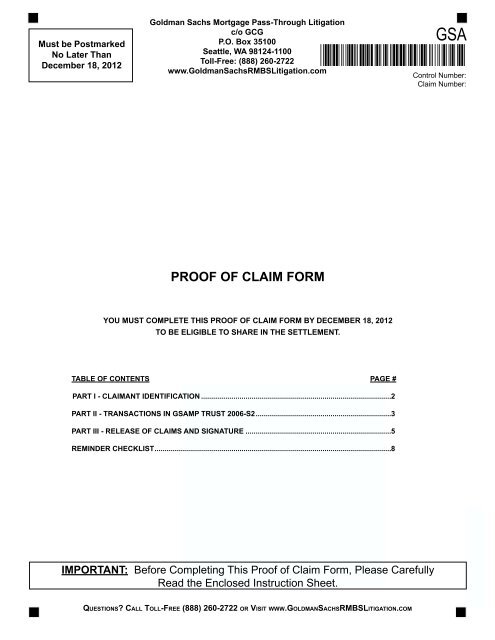 Proof of Claim Form