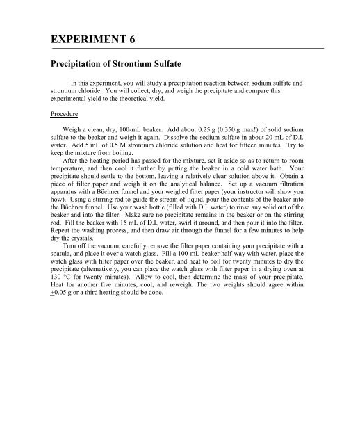 EXPERIMENT 6 Precipitation of Strontium Sulfate - Moorpark College