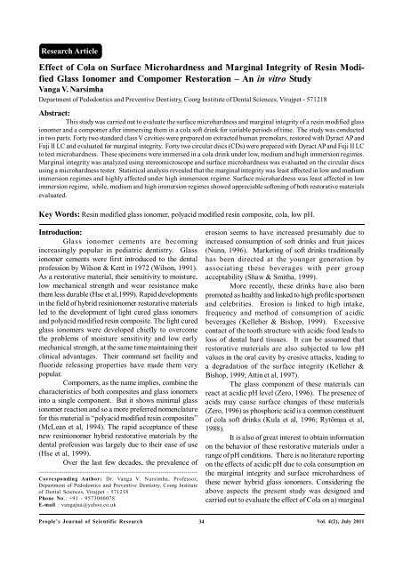 Effect of Cola on Surface Microhardness and Marginal Integrity of ...