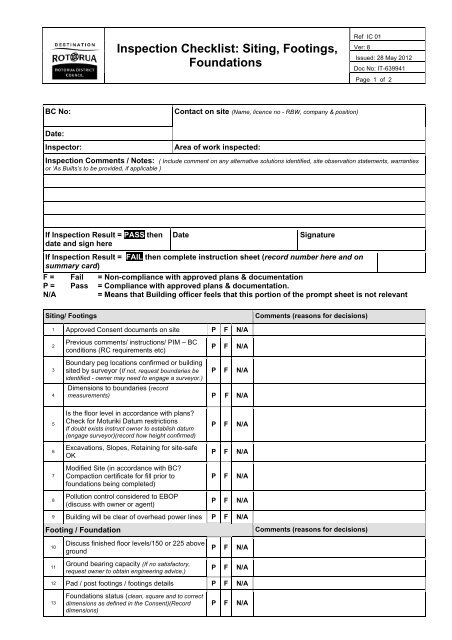 Inspection Checklist: Siting, Footings, Foundations