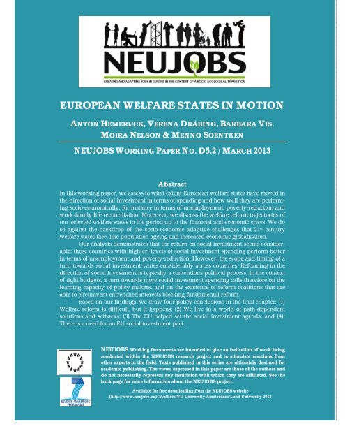 EUROPEAN WELFARE STATES IN MOTION - Neujobs