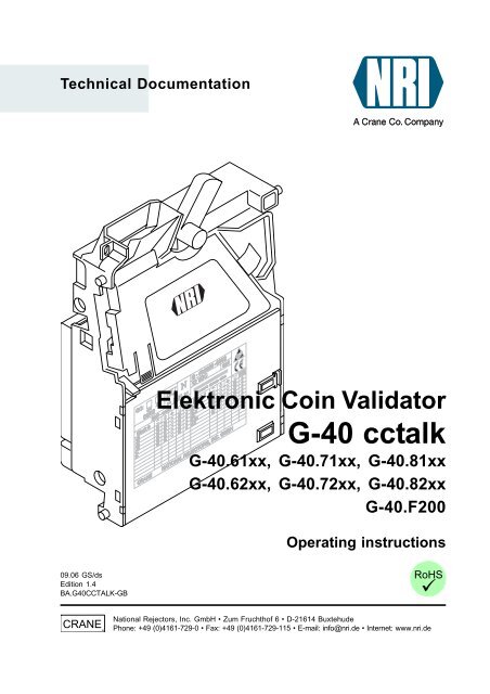 Elektronic Coin Validator G-40 Cctalk - Products - NRI