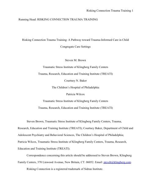 Risking Connection Trauma Training: Path to Trauma Informed Care ...