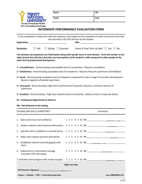 INTERNSHIP PERFORMANCE EVALUATION FORM