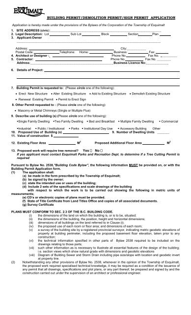 building permit/demolition permit/sign permit application