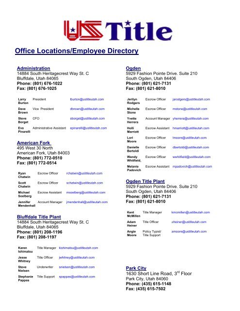 Office Locations/Employee Directory - Us Title
