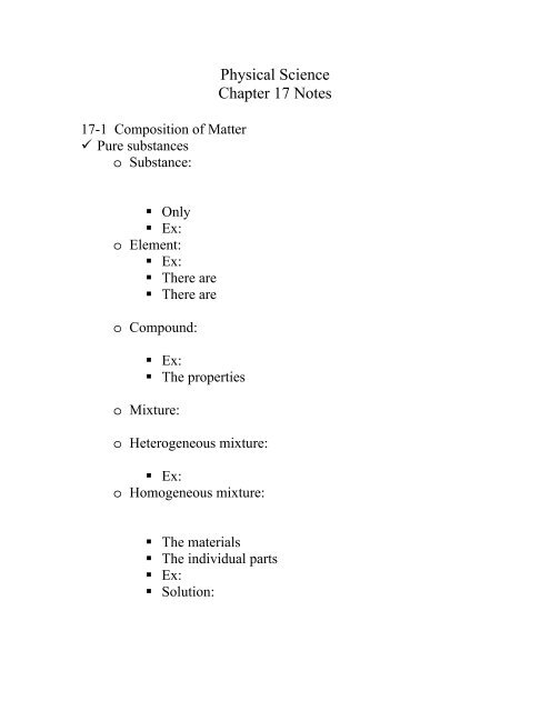 Physical Science Chapter 17 Notes