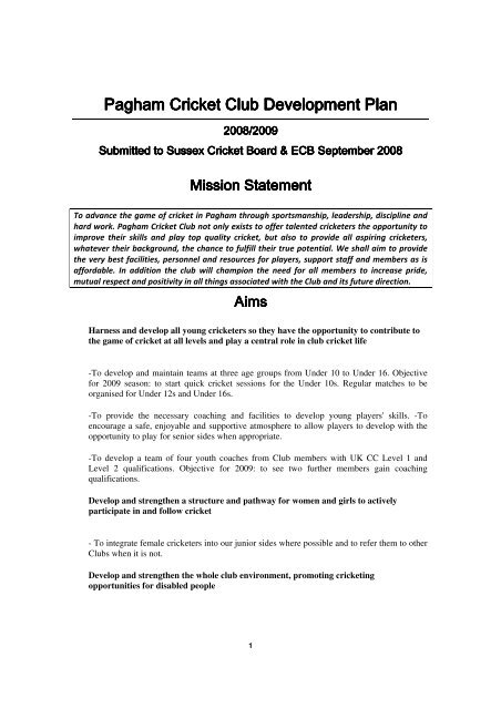 Pagham Cricket Club Development Plan Pagham ... - Pagham CC