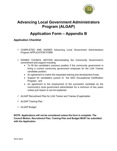 (ALGAP) Application Form â Appendix B - 33 Strong
