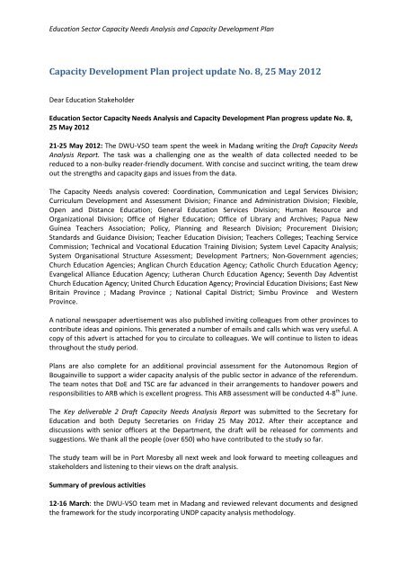 Capacity Development Plan project update No. 8, 25 May 2012