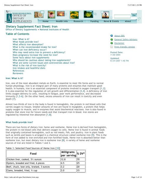 Dietary Supplement Fact Sheet: Iron - The Z Life