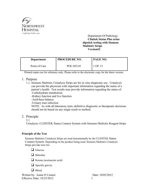 Clinitek Status Plus Urine Dipstick Testing - LifeBridge Health
