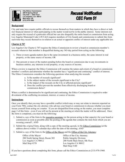 CEC Form 51 (recusal) - Los Angeles City Ethics Commission