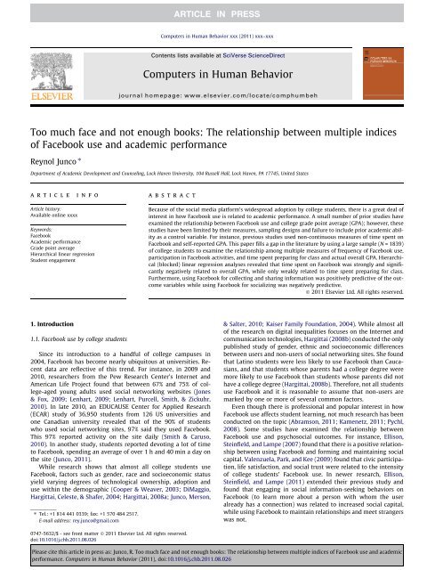 Too much face and not enough books: The ... - Reynol Junco