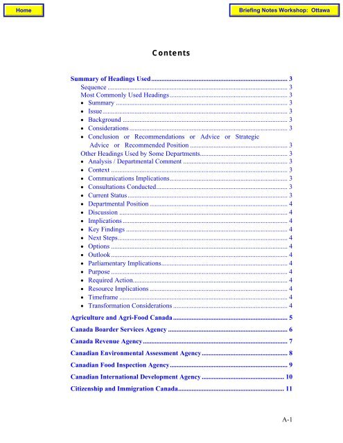 Briefing Notes Templates - Government of Canada Departments