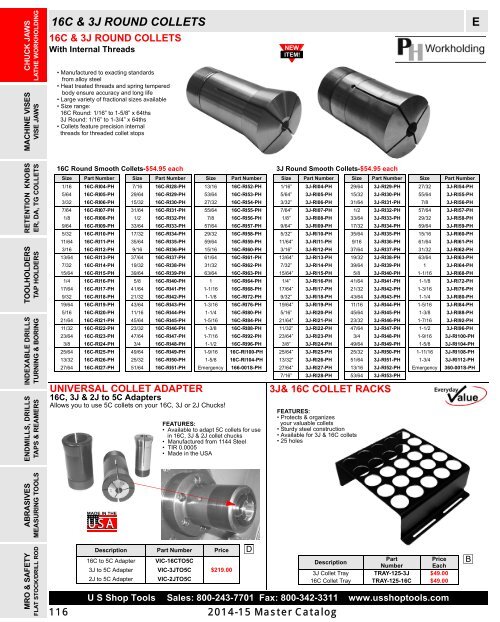 16C & 3J ROUND COLLETS E - U S Shop Tools