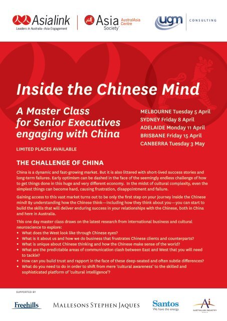 "Inside the Chinese Mind" (brochure here) - UGM Consulting