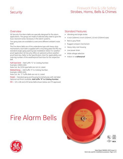 Data Sheet FX85001-0333 -- Fire Alarm Bells