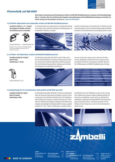 Photovoltaik auf RIB-ROOF - Zambelli GmbH & Co. KG
