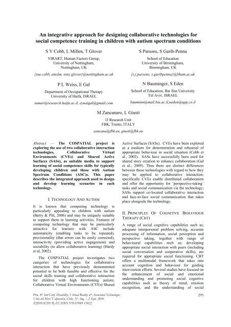 Preparation of papers in single column format - ICDVRAT