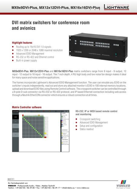 DVI matrix switchers for conference room and avionics - VIDELCO