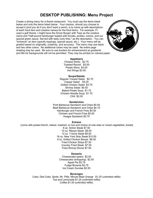 DESKTOP PUBLISHING: Menu Project Scoring Guide