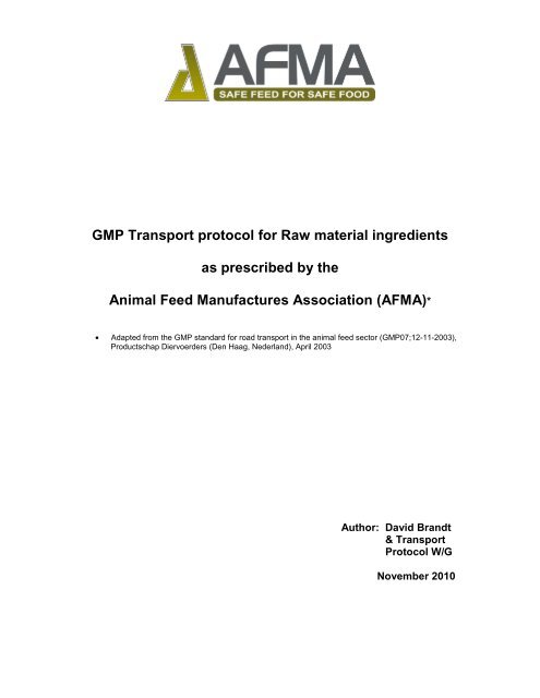 GMP Transport protocol for Raw material ingredients as ... - AFMA