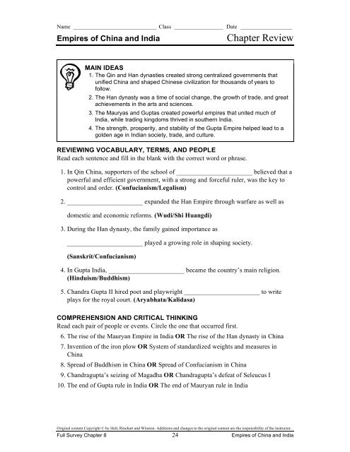 Chapter 8 review Empires of China and India - WDARCY