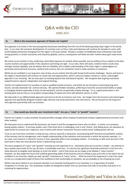 Q&A with the CIO - Charles-Lim Capital