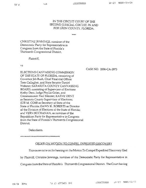 Order on Motion to compel expedited discovery - Florida Division of ...