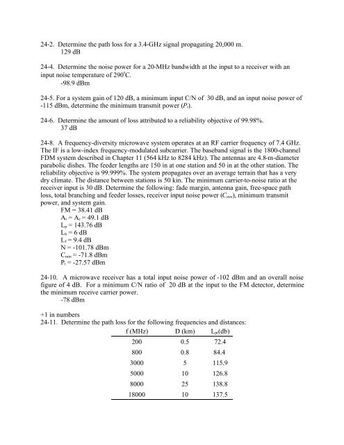24-2. Determine the path loss for a 3.4-GHz signal propagating ...