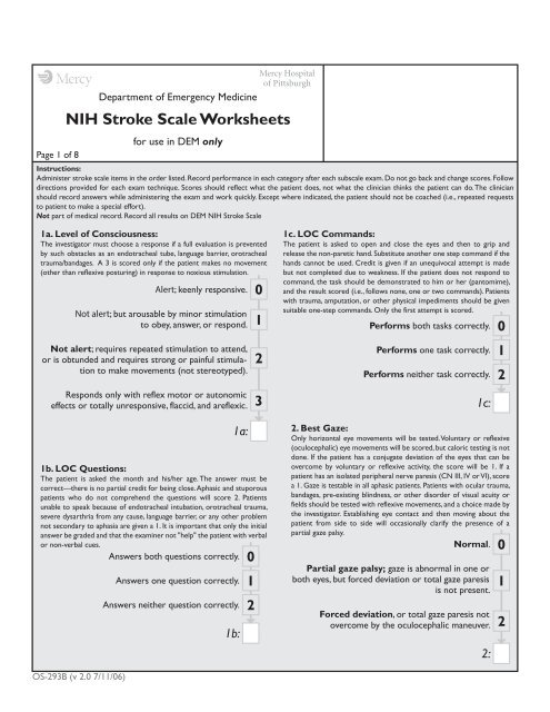 NIH Stroke Scale Worksheets