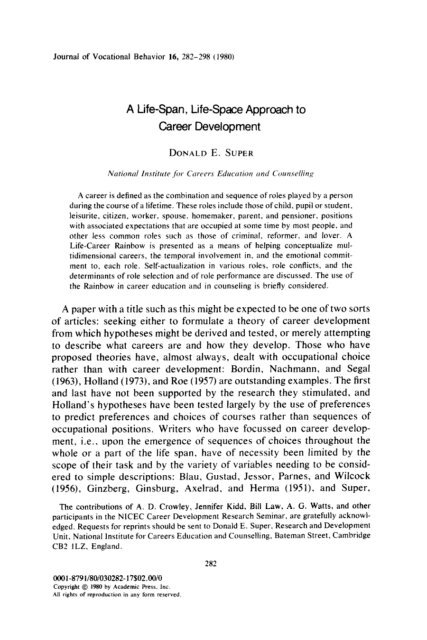 A Life-Span, Life-Space Approach to Career Development