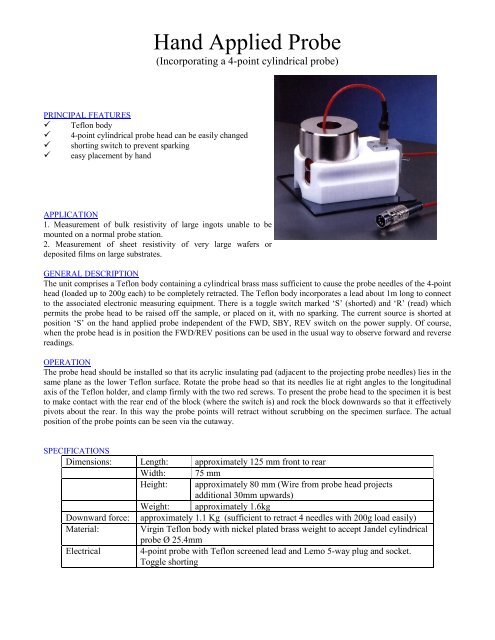 Instruction manual for the Hand Applied Probe - Four Point Probes