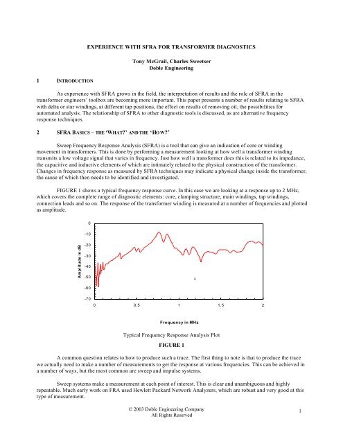 EXPERIENCE WITH SFRA FOR TRANSFORMER DIAGNOSTICS ...