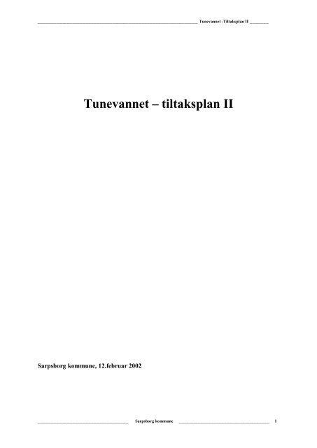 Tiltaksplan for Tunevannet - Sarpsborg kommune