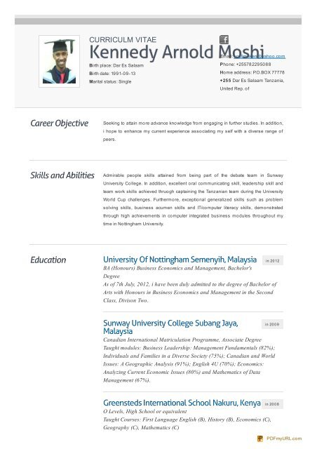 Curriculum Vitae of Kennedy Arnold Moshi at a-cv ... - Zoom Tanzania