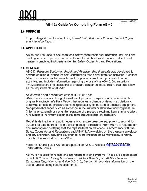 AB-40a Guide for Completing Form AB-40 - ABSA
