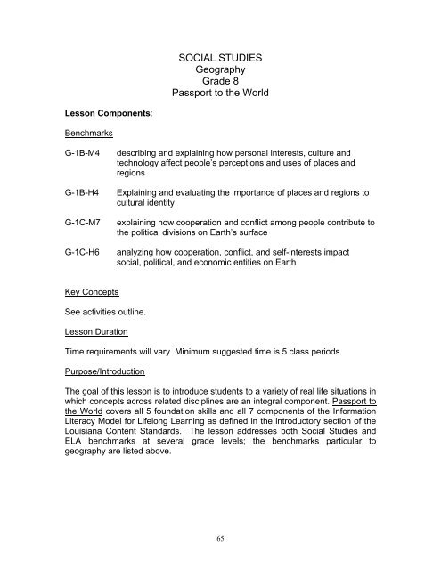 SOCIAL STUDIES Geography Grade 8 Passport to the World